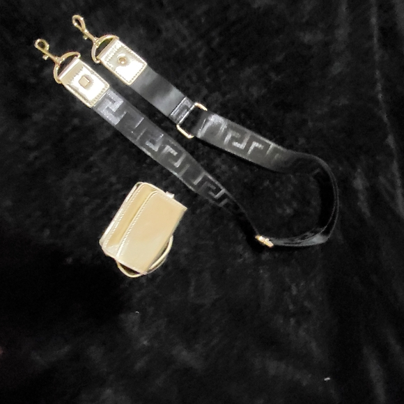 Versace | Bags | Versace Black And Gold Strap With Cream Pouch | Poshmark